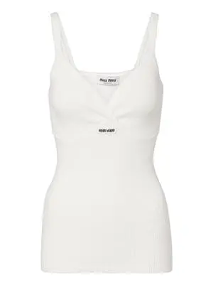 Miu Miu Lace-trimmed Cotton Top - White