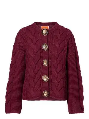 La DoubleJ Portrait Embellished Wool-blend Cardigan - Burgundy