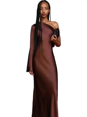 REFORMATION Omari Silk Dress Mahogany