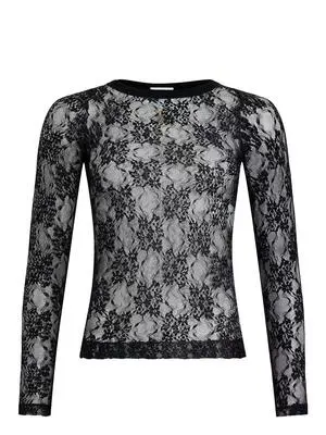 Patou Lace Floral Long-sleeve Top - Black