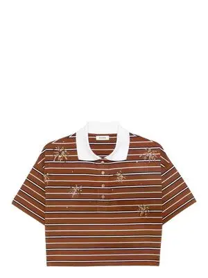 Sandro Striped Embellished Cropped Polo Shirt - Brown