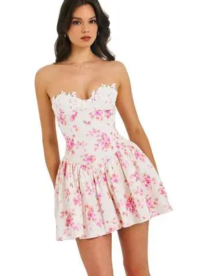 MISS CIRCLE Floral Linen Corset Mini Dress - Pink