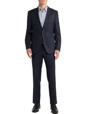 BOSS Huge Slim Fit Navy Pinstripe Wool Suit - Dark Blue
