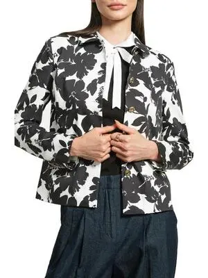 ISAAC MIZRAHI NEW YORK Printed Sateen Jacket Noir Floral
