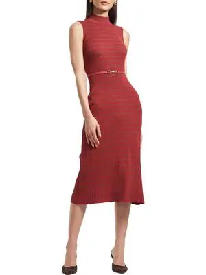 ISAAC MIZRAHI NEW YORK Sleeveless Rib Midi Sweater Dress - Red/dachshund