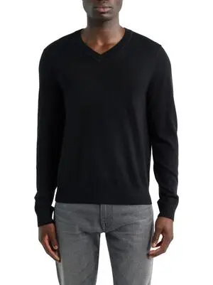Nordstrom Merino Wool V-Neck Sweater Black Caviar