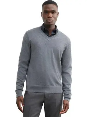 Nordstrom Merino Wool V-Neck Sweater Grey Turbulence Heather