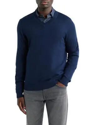 Nordstrom Merino Wool V-neck Sweater - Navy Iris