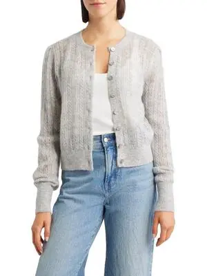 Madewell Pointelle Stitch Alpaca Blend Cardigan - Heather Light Grey