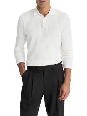 Vince Variegated Texture Long Sleeve Polo - Off White