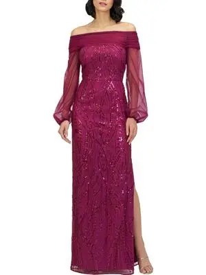 Js Collections Savannah Embellished Off-the-shoulder Gown - Raspberry