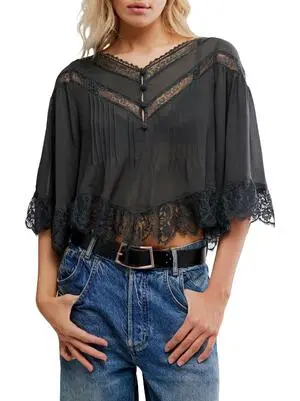 Free People Lace Trim Pintucked Blouse - Unexplored