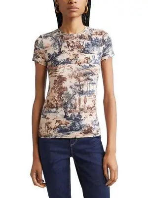 L'Agence Western Print Short Sleeve Top - Tan Multi Western Toile