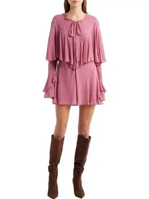 LoveShackFancy Liraine Ruffle Long Sleeve Minidress - Deep Rose
