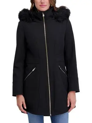 Kensie Faux Fur Trim Hooded Parka - Black