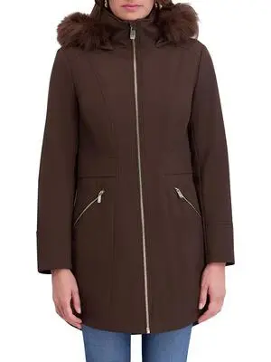 Kensie Faux Fur Trim Hooded Parka - Chocolate