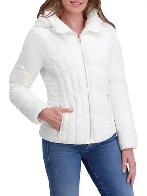 Kensie Hooded Puffer Jacket - Ivory