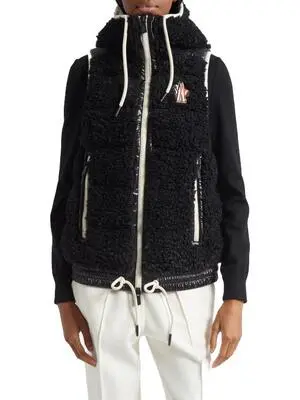 Moncler Faux Shearling Hooded Down Vest - Black