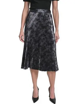 Dkny Metallic Pleated Midi Skirt - Gunmetal