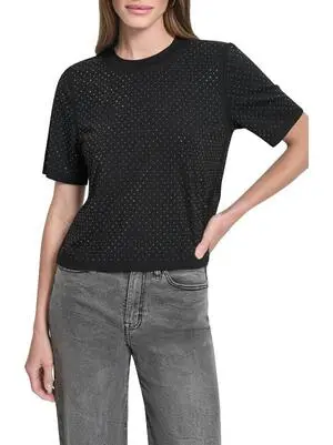 Dkny Studded Cotton-blend T-shirt - Black