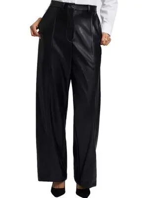 Foxcroft Ciara Wide Leg Faux Leather Trousers - Black