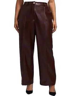 Foxcroft Ciara Wide Leg Faux Leather Pants - Chicory Coffee