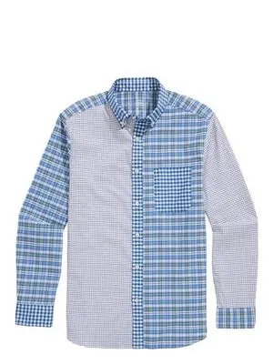 Vineyard Vines Party Pieced Performance Cotton Blend Button-down Shirt - Blue Multi