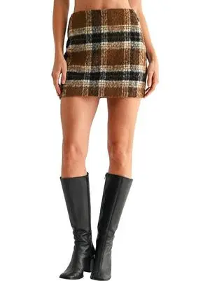 ALL IN FAVOR Plaid Mini Skirt - Brown Navy