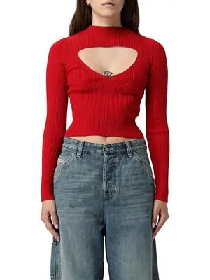 DIESEL® Ribbed Knit Top With Cut-out Detail - Red