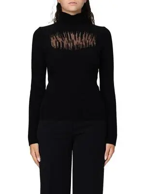 GENNY Ribbed Knit Turtleneck With Sheer Panel - Black