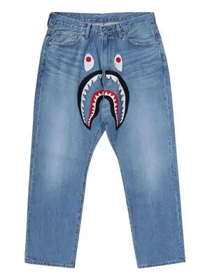 A BATHING APE Shark Loose Fit Denim Pants - Blue