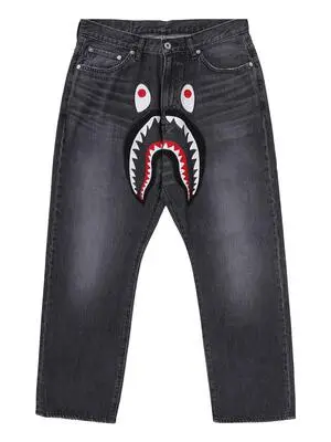 A BATHING APE Shark Loose Fit Denim Pants - Black