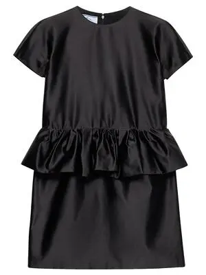 Prada Duchesse Silk Peplum Mini Dress - Nero