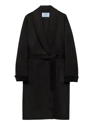 Prada Cashmere Long Wrap Coat - Nero
