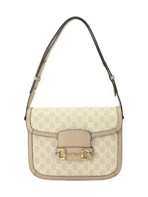 Gucci Gg Supreme 1955 Horsebit Shoulder Bag - White