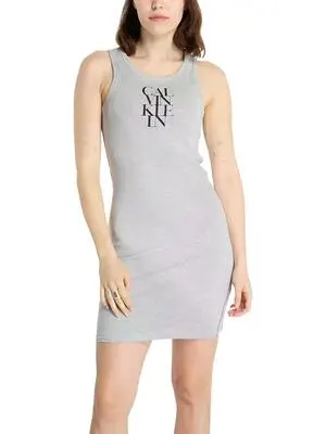 Calvin Klein Graphic-logo Sleeveless Dress - Grey