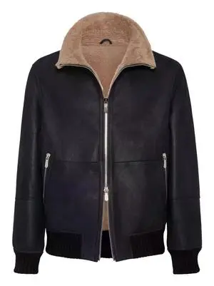 Brunello Cucinelli Nubuck Bomber Jacket With Fur-lining - Black