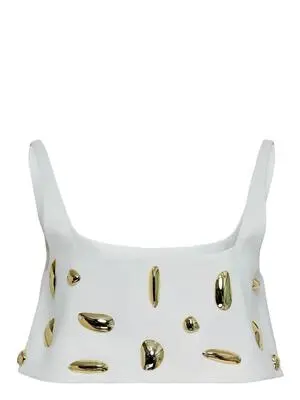 ALEXIA Embellished Scoop-neck Top - White