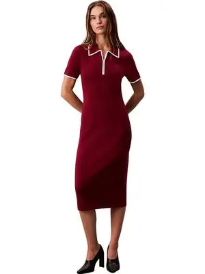 Calvin Klein Colorblock Trim Midi Dress - Magenta Jewel