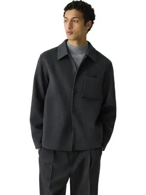 Theory Overshirt In Double-face Wool-cashmere Dark Charcoal Melange