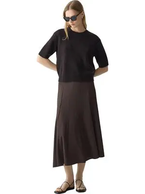 Theory Fluted Seam Crepe Jersey Midi Skirt - Cacao
