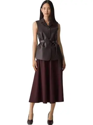 Theory Flared Midi Skirt In Flannel - Merlot