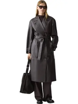 Theory Oversized Double-breasted Leather Trench Coat - Cacao