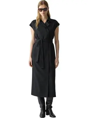 Theory Double-breasted Belted Wool-blend Flannel Dress - Black