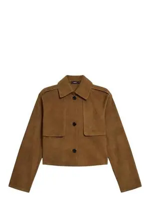 Theory Cropped Suede Trench Coat - Deep Tobacco