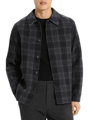Theory Plaid Wool & Cashmere Flannel Button-up Shirt Jacket - Dark Charcoal Multi - Sm2
