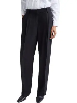 TOTEME Double Pleat Straight Leg Trousers - Black