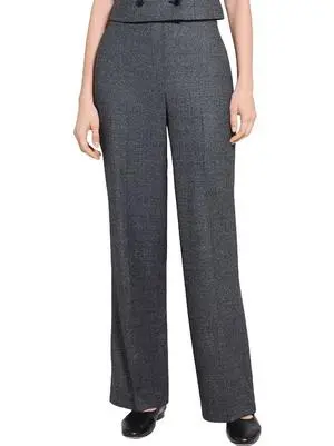THEORY Marled Flannel Wide Leg Pull-On Trousers