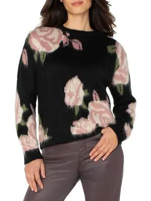 LIVERPOOL Floral Drop Shoulder Sweater - Black Floral Multi