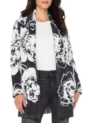 LIVERPOOL Floral Open Front Coatigan - Black/white Floral